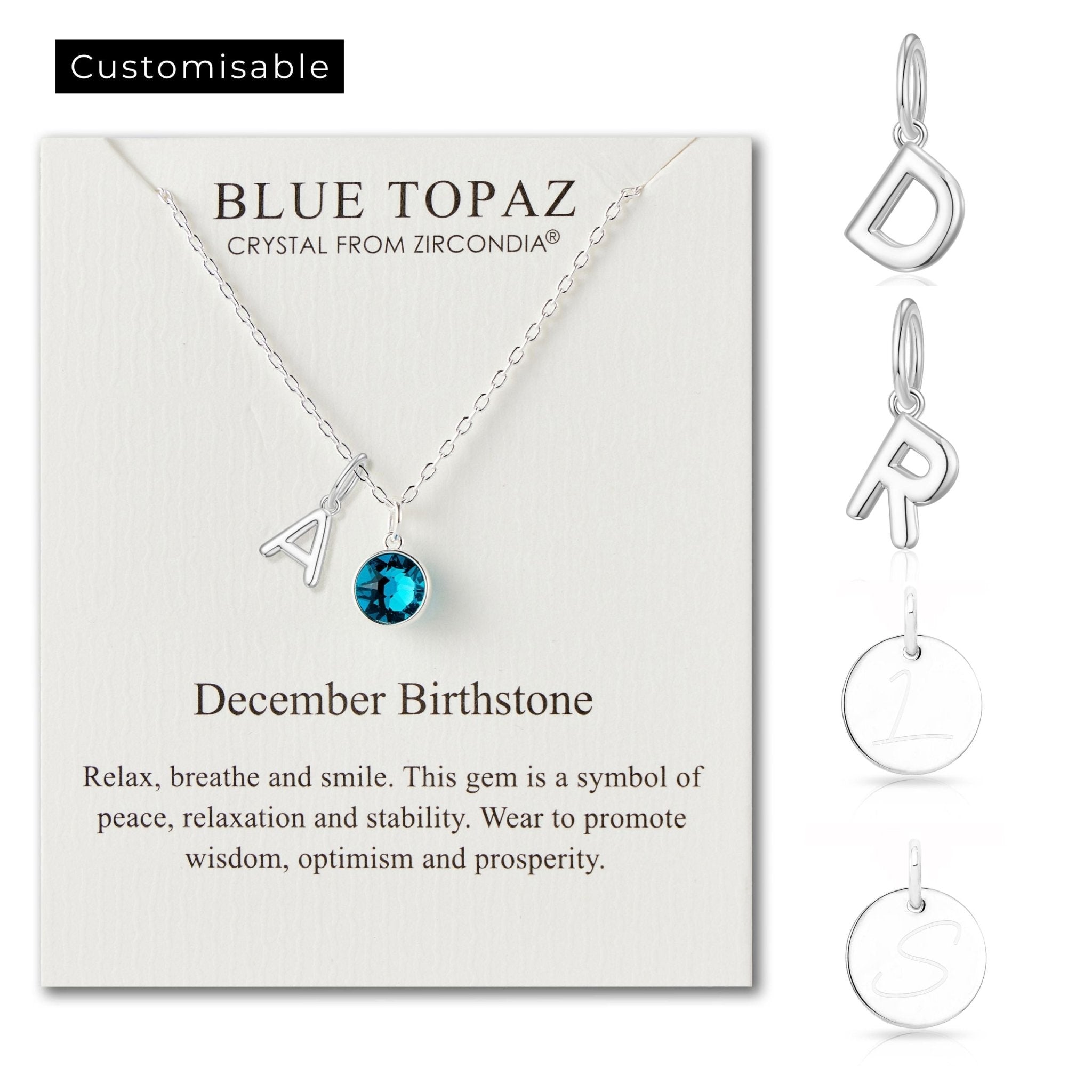 Customisable December (Blue Topaz) Birthstone Necklace with Option of ...
